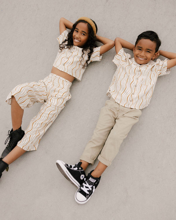 RYLEE + CRU LAPEL COLLAR SHIRT / RETRO WAVES - Milk + Bots